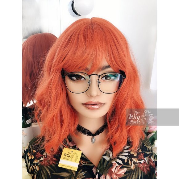 Her Wig Closet | Accessories | 2 Red Orange Wavy Bob Wig With Bangs ...